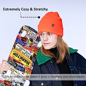 Joywant Knit Orange Beanie Hats for Men Slouchy Acrylic Guys Women Winter Hat Skull Caps All Season Cuffed Unisex Beanies (Fluorescent Red)