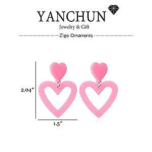 Pink Heart Earrings Double Heart Earrings Dangling Hot Pink Earrings Outfits Love Heart Dangle Earrings for Women Girls