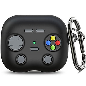 volport Airpods 3 Case Cover, Airpods 3 Case Protective Accessories Skin with Keychain Compatible with Apple Airpods 3rd Generation 2021 for Women Men Girls Boys,Front LED Visible, Black