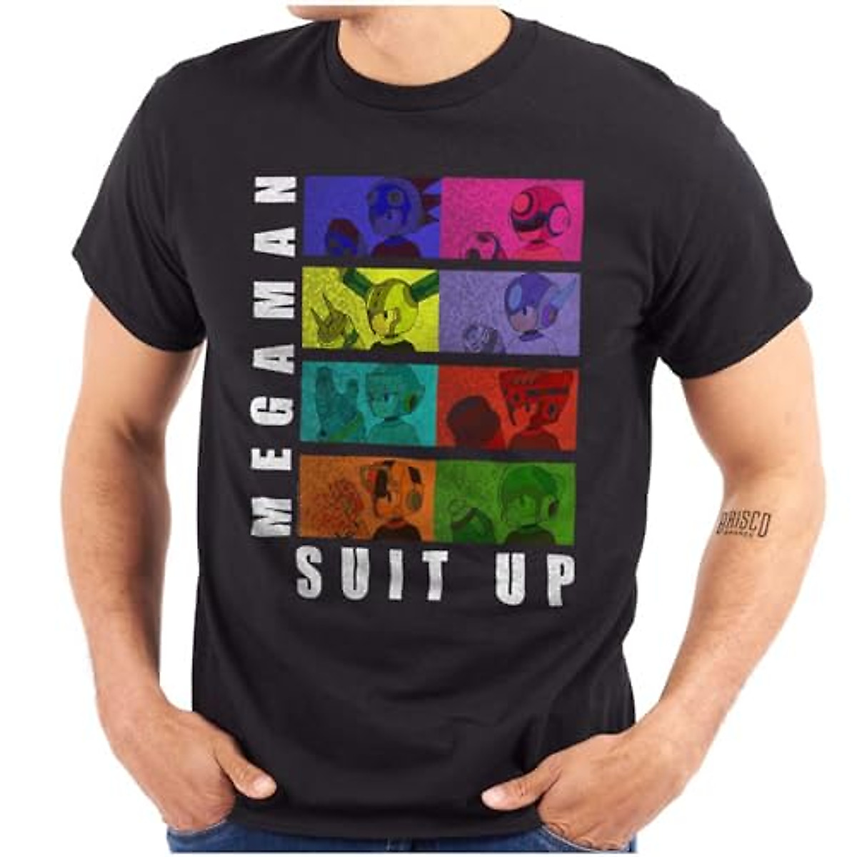 Classic Video Game Mega Man Suit Up Graphic T Shirt Men or Women Black