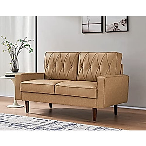 US Pride Furniture Modern Style Faux Leather 57.5’’ Wide with Round Tapered Legs Living Room Loveseat Sofas, Camel