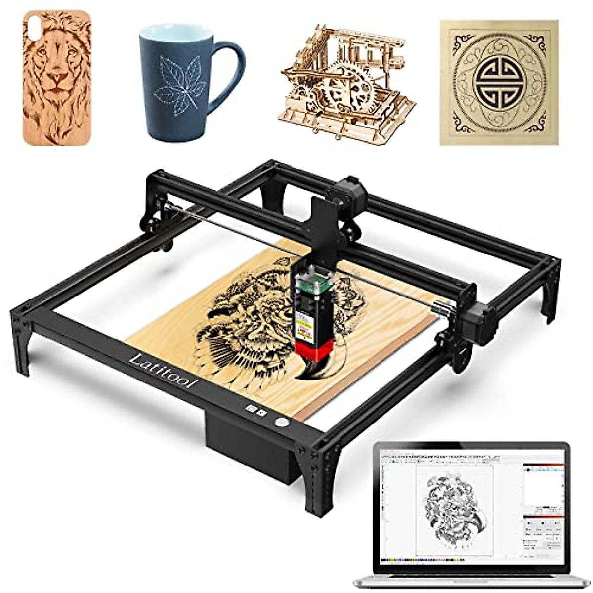 Latitool Laser Engraver, 50W High Accuracy Laser Engraving Machine with 410x400mm Large Working Area, 5.5-7.5W Laser Power Engraver and Cutter for Wood, Metal, Acrylic, Leather