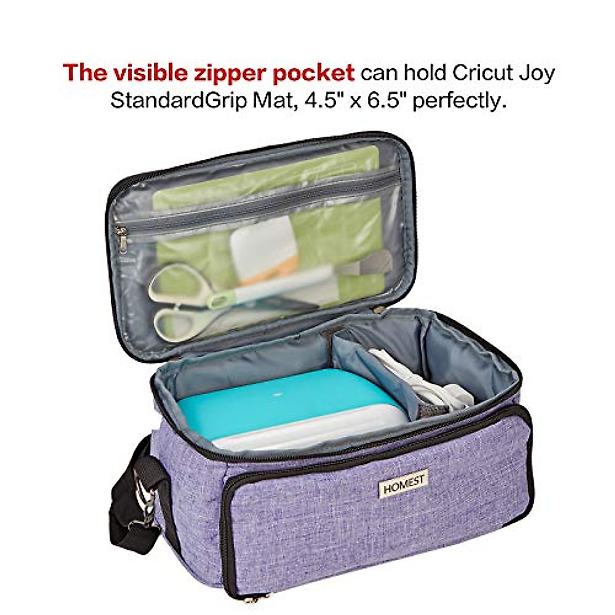 HOMEST Carrying Case for Cricut Joy, Lightweight Travel Tote Bag for Cricut Joy and Tool Set, Multiple Pockets for Accessories and Supplies Storage, Purple