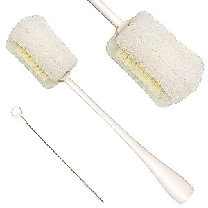 BEDELITE Water Baby Bottle Brush Cleaner, Long Handle Sponge Cleaning Brush, Bottle Cleaner Brush with Straw Cleaner for Washing Baby Bottles, Glasswares, Narrow Cup, Beige, 1 Pack