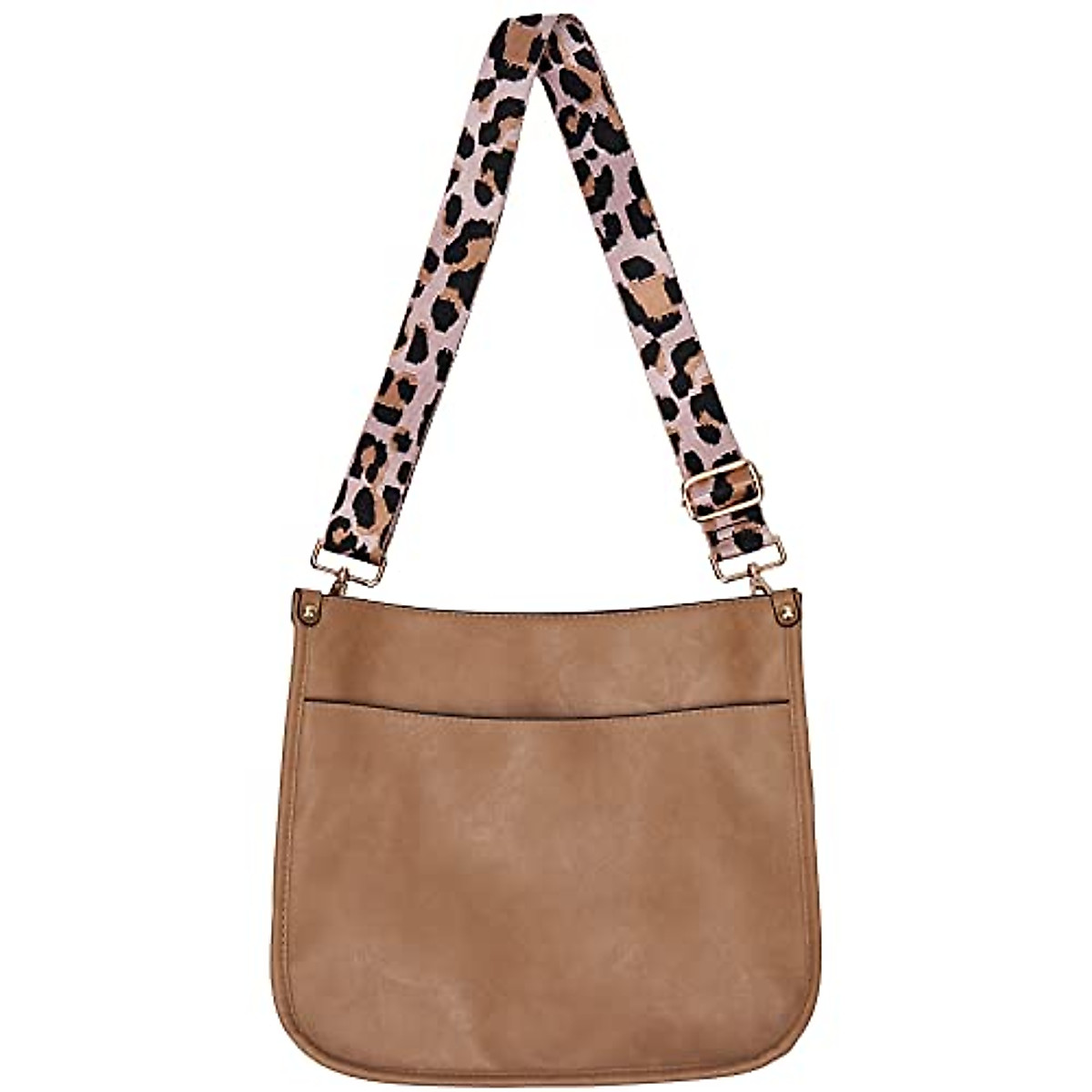 ERIHOP Crossbody Purse, Vegan Leather Cross Body Bag for Women, Top Zipper Closure Handbag with Interchangeable Leopard Strap, Khaki