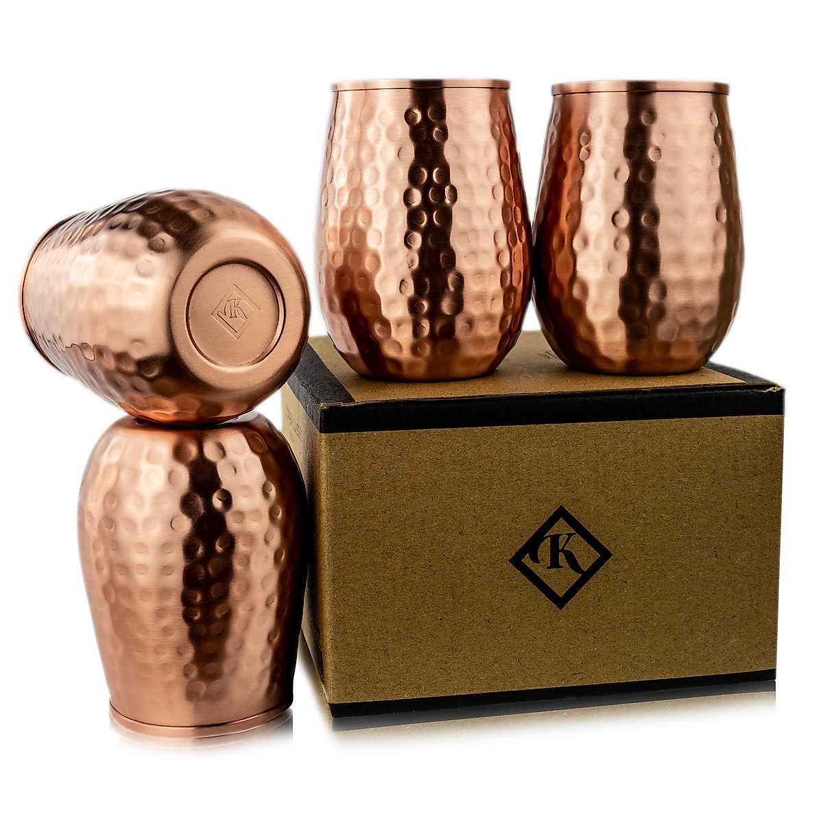 Kosdeg Copper Cups - 16 Oz set of 4 - A Unique Way To Enjoy Wine - The Perfect Pure Copper Tumbler for Water - Copper Drinking Cups Better Than Glasses or Plastic - Moscow Mule Copper Cup For Drinking