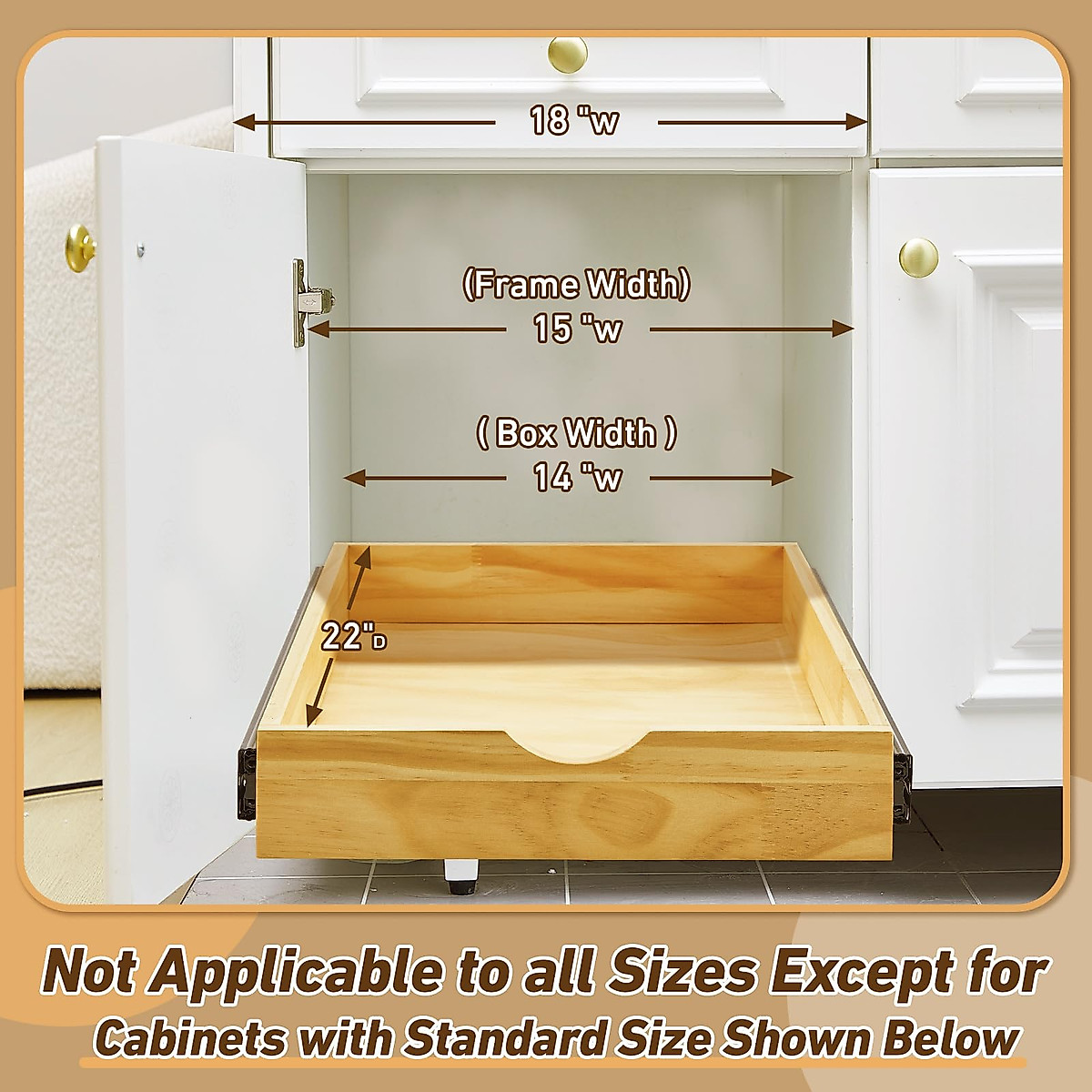 Huwena Pull Out Drawers for Kitchen Cabinets Assembled Roll Out Cabinet Organizer Corner Sliding Drawers for Inside Cabinets, 14''w x 21''d, Requires at Least 14.6'' Cabinet Opening