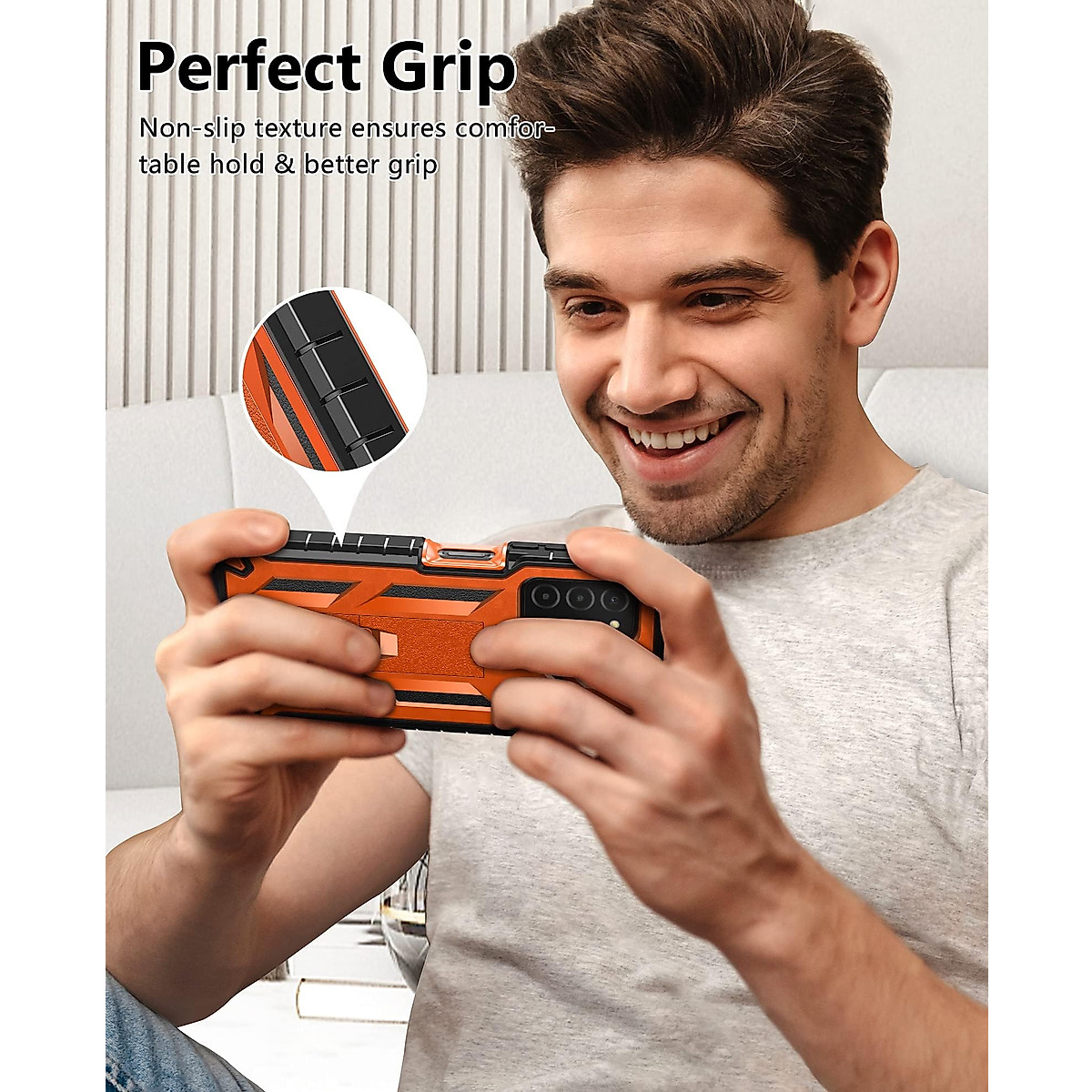 for Samsung Galaxy A03S Phone Case: Built in Hard Kickstand & Touch Protector Military Shockproof TPU Sturdy Soft Rugged Heavy Duty Armor Full Body Protection Grade Phone Cover - Orange