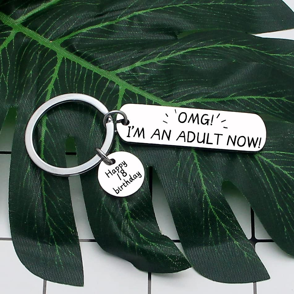 Lumengqi 18th Birthday Keyring, Stainless Steel OMG! I'm An Adult Now! Keychain, Bar Mitzvah Present Keychain, 18th Birthday Gift Key Ring for Women Men Girls Boys