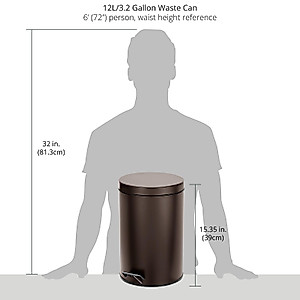 mDesign Metal/Steel 3.2 Gallon/12 Liter Round Step Trash Can with Lid, Foot Pedal Waste Basket, Garbage Bin with Removable Liner Bucket; for Bathroom, Office; Holds Trash, Recycling - Bronze