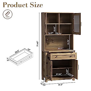 WESOME Farmhouse Bar Cabinet for Liquor and Glasses with Barn Door and Drawer, Liquor Cabinet Bar for Home/Kitchen/Dining Room, Yellow Walnut