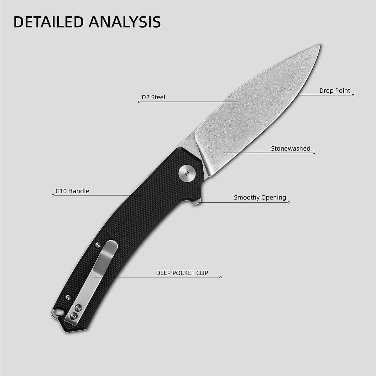 Warspear Degory Flipper Folding Knife 3.75" Stonewshed D2 Blade Black G10 Handle Outdoor Camping Fishing Pocket Knife With Deep Carry Clip WP902WBK