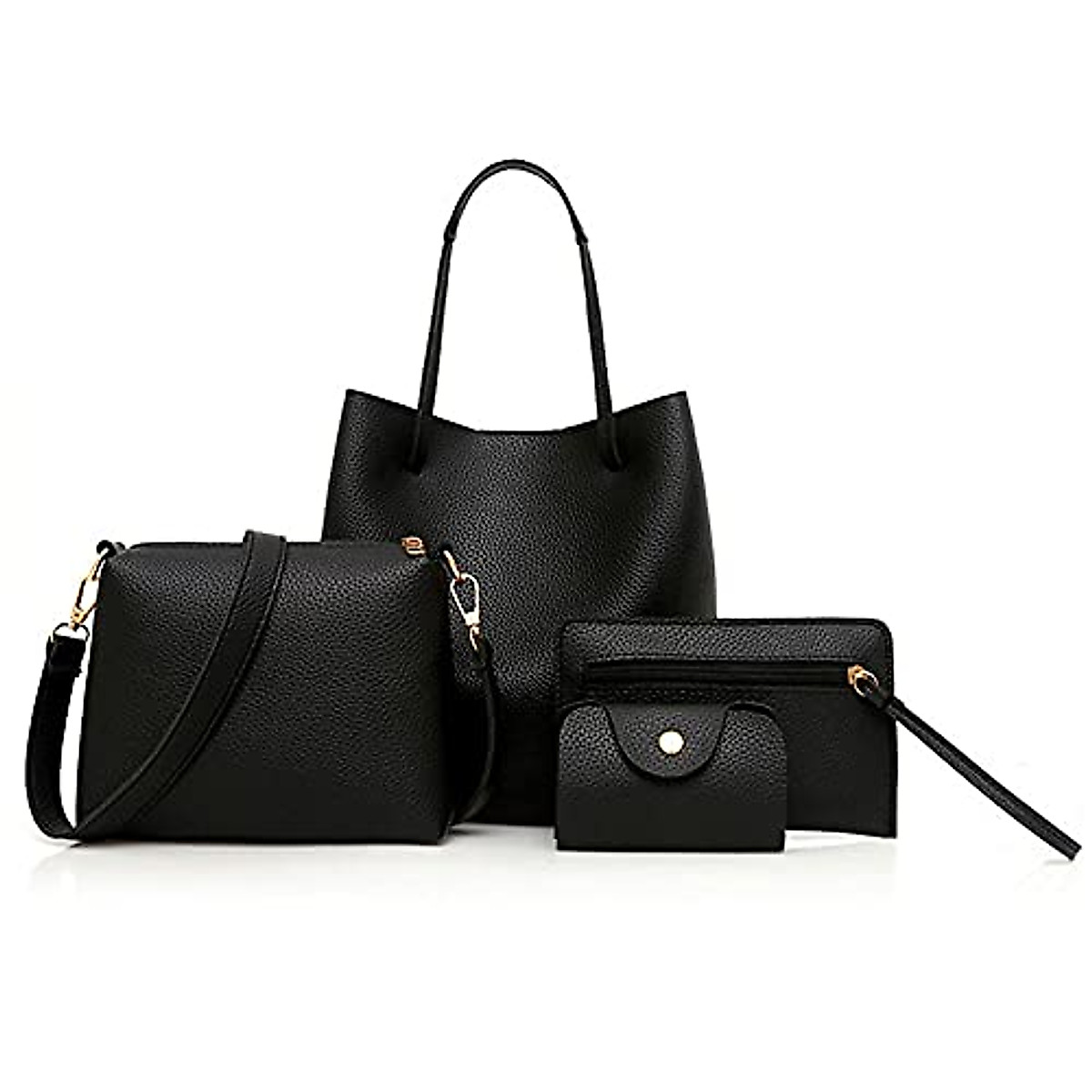 Women Fashion Handbags Wallet Tote Bag Shoulder Bag Purse Set 4pcs (black)