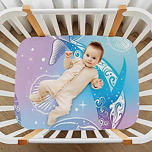 Whales Dolphins Waves Baby Crib Sheets Soft Toddler Bed Sheets Breathable Mattress Cover Playard Sheet for Boys Nursery Crib Mattress Unisex, 39 * 27 * 5in