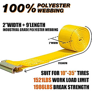 Autofonder Vehicle Wheel Chock Tie Down kit 1986lb Break Strength Ultimate Heavy Duty Trailer Tire Straps System for ATV,UTV,Lawn Mower