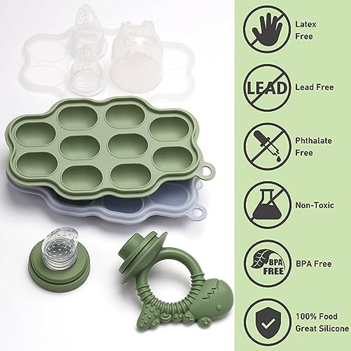 btrfe Silicone Breastmilk Popsicle Molds with Baby Fruit Feeder Combo, Baby Food Storage Freezer Tray & Mesh Feeder Pacifier for Teething 4 Month+
