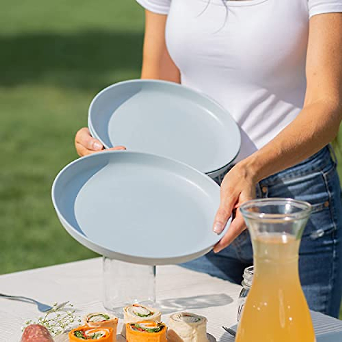 Grow Forward Premium Wheat Straw Plates and Bowls Sets - 8 Piece Unbreakable Microwave Safe Dishes - Reusable Wheat Straw Dinnerware Sets - Wheat Straw Bowls for Cereal, Soup, Camping, RV - Glacier