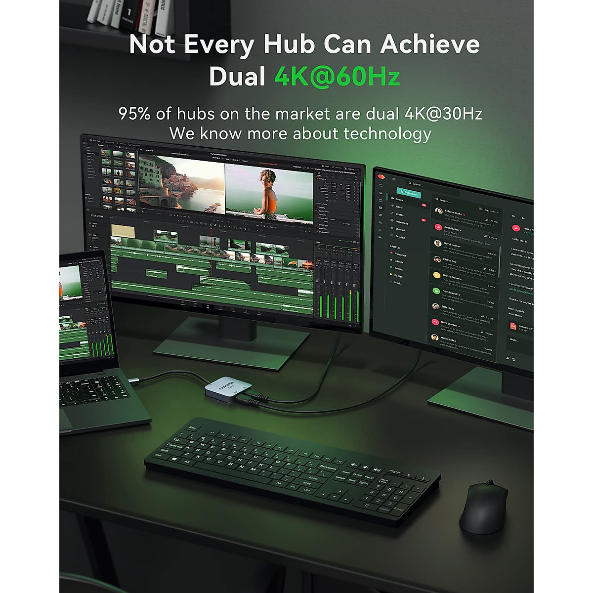 cakitte USB C to Dual HDMI Adapter 4K@120Hz/60Hz, 3 in 1 USB C to HDMI Adapter for Dual Monitors with 100W PD Charging, for MacBook Pro Air, iPad Pro, XPS, Laptop, HP, Dell [Compatible Thunderbolt 3]