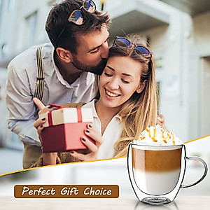 Dyserbuy Double Wall Glass Coffee Mugs Set of 4, 8.5oz Insulated Espresso Cups Coffee Cups, Drinking Glasses with Handle, Perfect for Latte,Cappuccino,Hot Chocolate,Tea and Juice