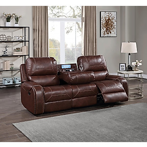 Steve Silver Keily Faux-Leather Manual Motion Recliner Sofas, 2 USB Charging Stations and 2 Electrical Outlets, 2 Cupholders, 86" L x 39" W x 41" H, Brown