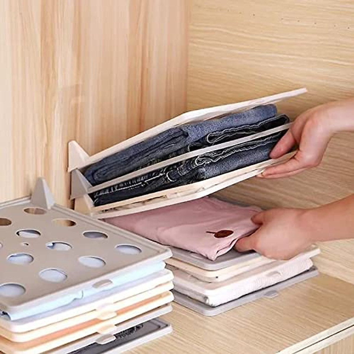 ZWMBYN 10Layer Clothes Organizer Tray, T-Shirt Folding Board, Closet Organizers Board Wardrobe Shelf Dividers Closet Organizers for Pants Clothes