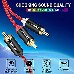 ANNNWZZD 10FT RCA Y-Adapter Splitter Cable, 1 Male RCA to 2 Male RCA Subwoofer Audio Cable