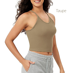 ODODOS Women's Crop 3-Pack Washed Super Soft Lightweight Rib-Knit Camisole Crop Tank Tops, Mushroom Taupe Charcoal, Medium/Large