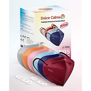 Dolce Calma KN95 Face Mask, 60 Pack Individually Wrapped 5-Ply Breathable & Comfortable Multicolor Masks for Men and Women, KN95 Masks for Adults with Adjustable Nose Clip & Flexible Earloop KN95 Mask