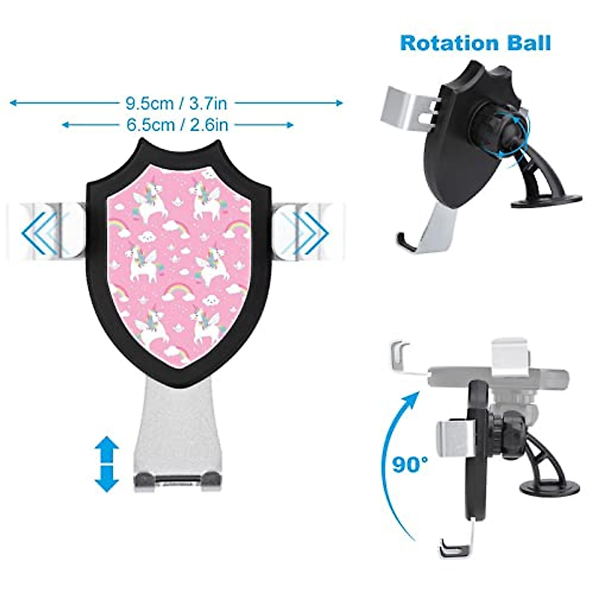 Rainbow Unicorn Car Phone Holder Mount Universal Cellphone Vent Clamp for Dashboard Windshield Stand