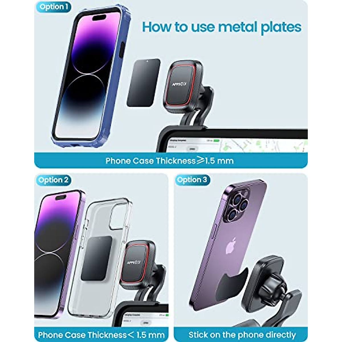 APPS2Car Magnetic Phone Mount for Tesla 3/Y, Tesla Phone Mount 【Flip Cover Design】【Double 3M Adhesive Pad】, Tesla Model 3/Y Accessories Strong Magnet Compatible with iPhone 14/13/12/Samsung All Phones