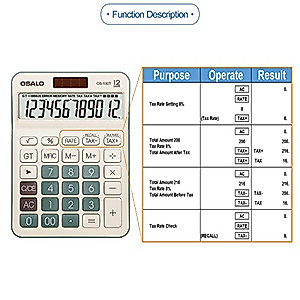 Desktop Calculator Large LCD Display 12 Digit Number Big Button Tax Financial Accounting Calculator, Battery and Solar Powered, for Desk Office Home Business Use(OS-130T Green)