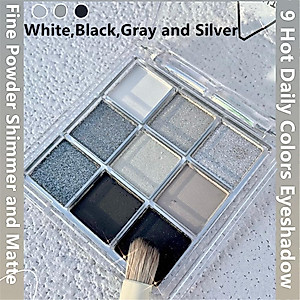 Go Ho Black/Silver Smokey Eyeshadow Palette,White Eye Black Eye Shadow Palette,9 Colors Matte&Shimmer Eye Makeup Palette,Grey White Eyeshadow Makeup,Waterproof Cool Shades Eyeshadow Palette
