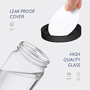 Travel Glass Drinking Bottle Mason Jar 16 Ounce [12-Pack] Plastic Airtight Lids, Reusable Glass Water Bottle for Juicing, Smoothies, Kombucha, Tea, Milk Bottles, Homemade Beverages Bottle,