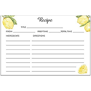 Heart&Berry Lemon Recipe Cards 4x6 Double Sided - Set Of 50 Thick Recipe Cards