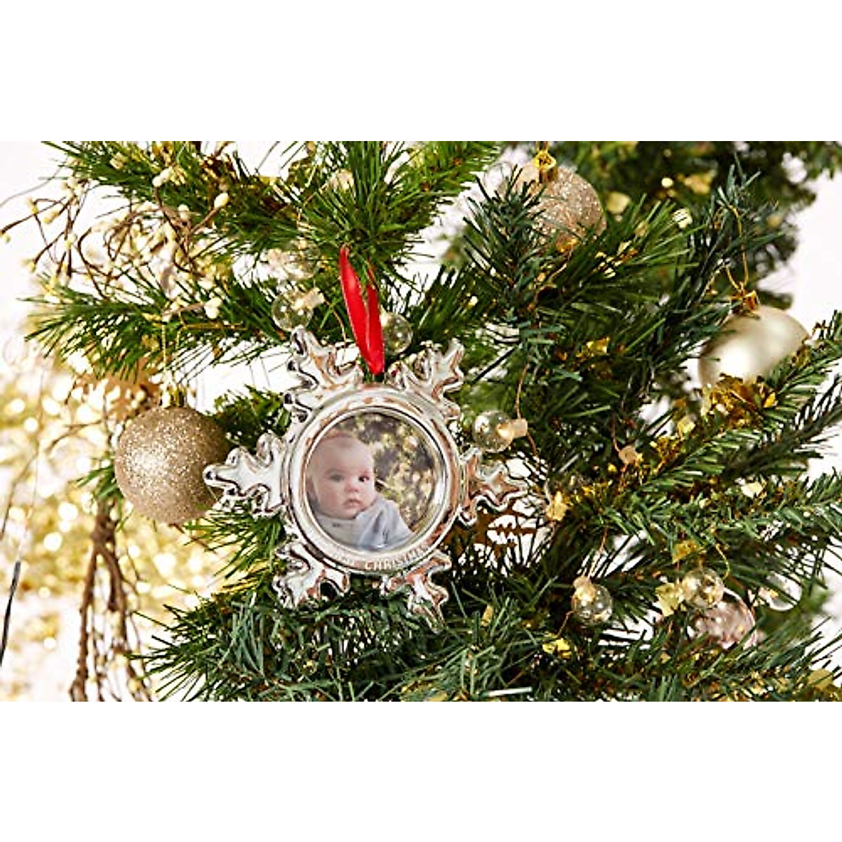 tiny ideas My First Christmas Snowflake Photo Ornament, Baby's First Christmas, Infant Christmas Keepsake, Holiday Photo Ornament, New and Expecting Parents Gift, Large Tree Ornament, Silver