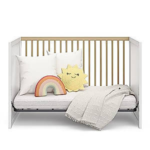 Storkcraft Calabasas 3-in-1 Convertible Crib (White with Driftwood) – GREENGUARD Gold Certified, Fits Standard Crib Mattress, Converts to Toddler Bed, Modern Style, Easy 30-Minute Assembly