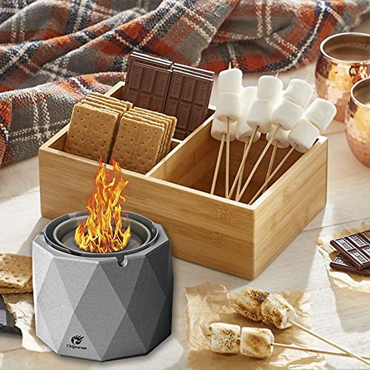 Tabletop Fire Pit Bowl Indoor Outdoor for Smores,Table Top Fire Pit Bowl,Table Top Firepit for Outside Patio, Mini Indoor Fire Pit Ethanol,Portable Tabletop Fireplace, Smokeless(Geometric Rhombus)