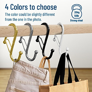 Blau Marité 10 Metalic S-Hooks with Anti-Fall System. Anti Drop S-Shaped Hook with Safety Buckle to Prevent Falls. Heavy Duty. (Golden, 3.25in Long (Diameter Rod<0.8in))