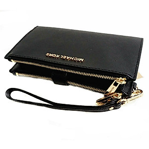 Michael Kors Women's Jet Set Travel Double Zip Wristlet, Black Saffiano, One Size