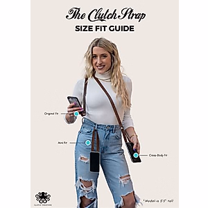 The Clutch Strap Cross-Body Adhesive Phone Carrying Strap with Brown Leather and Brass Hardware, 54-Inches