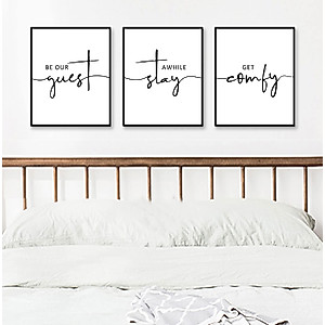 Guest Room Wall Art Be Our Guest Stay Awhile Get Comfy Over The Bed Sign Wall Decor Bedroom Artwork Pictures New Home Decor UNFRAMED 11x14inch