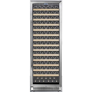Summit Appliance SWC1926B 24" Wide Single Zone Wine Cellar For Built-In or Freestanding Use with Glass Door with Stainless Steel Trim, Digital Thermostat, Wooden Shelving and Factory-Installed Lock