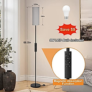 Ambimall Floor Lamps for Living Room, Modern Floor Lamp with Remote Control and Stepless Dimmable Colors Temperature & Brightness (9W Bulb Included, Gray Lampshade)