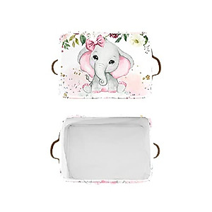 Pinkling Elephant Floral Rose Personalized Storage Bins Box Baskets with Handle Cubes Clothes Basket Box for Women Christmas Office Holiday 1 Pack