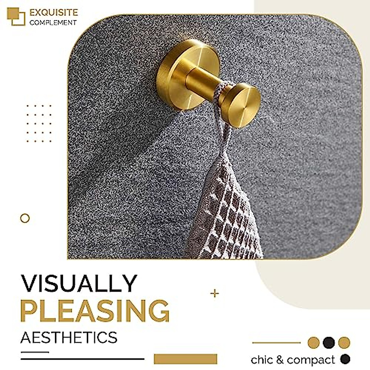 Angle Simple Towel Hook Brushed Gold 2 PCS, SUS304 Stainless Steel Hand Towel Holder, Bathroom Towel Hanger, Robe Hook for Wall