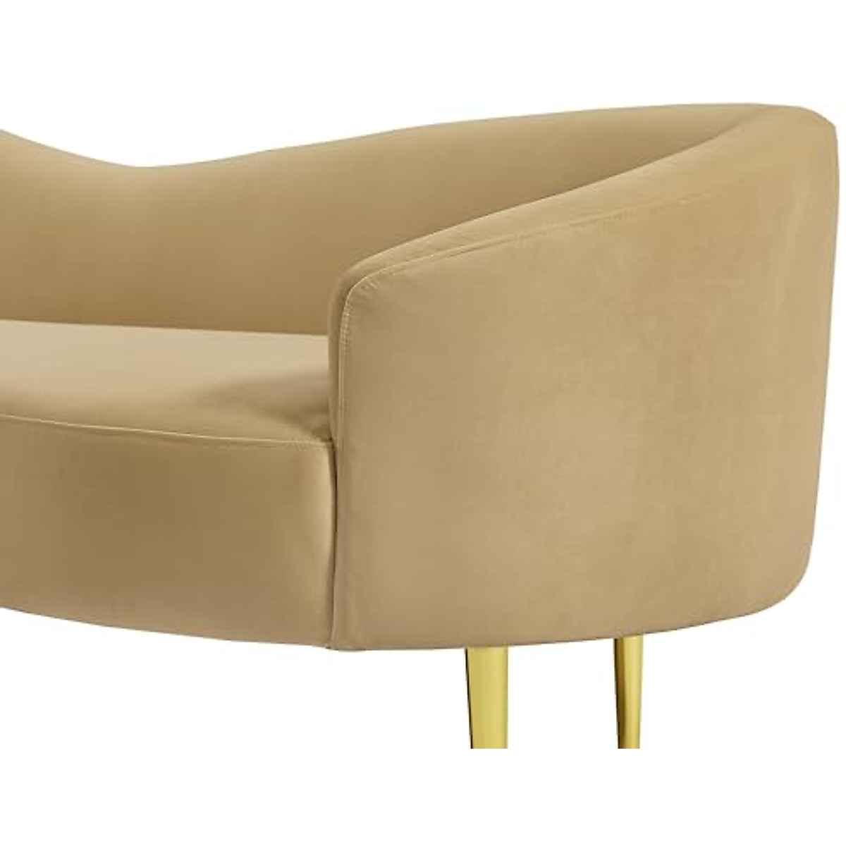 Meridian Furniture 659Camel-S Ritz Collection Modern | Contemporary Upholstered Sofa with Rich Camel Velvet, Gold Metal Legs, Curved Contemporary Design, 85.5" W x 31.75" D x 30.5" H, Camel