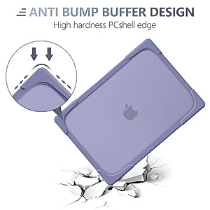 Batianda Shockproof Matte Case for MacBook Air 13 Inch 2020 2019 2018 Model A2337 M1 A2179 A1932 with Touch ID, Heavy Duty Hard Shell Case with Fold Kickstand & Keyboard Cover Skin, Lavender Gray