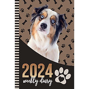 2024 Weekly Diary: 6x9 Dated Personal Organizer / Daily Scheduler With Checklist - To Do List - Note Section - Habit Tracker / Organizing Gift / Australian Shepherd Dog - Paw Print Art Cover
