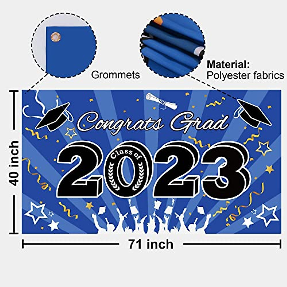 Bunny Chorus Graduation Decorations 2023 Party Backdrop Banner, Extra Large 71" x 40" Blue Black 2023 Photo Booth Props Decorations, Congrats Grad Home for Outdoor Indoor Supplies