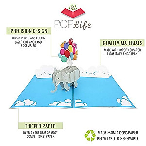 PopLife Flying Elephant and Balloons Pop Up Card for All Occasions - Mother's Day Card, 3D Birthday Pop Up, Baby Shower, Get Well Soon - for Mother, for Daughter, for Wife, for Granddaughter